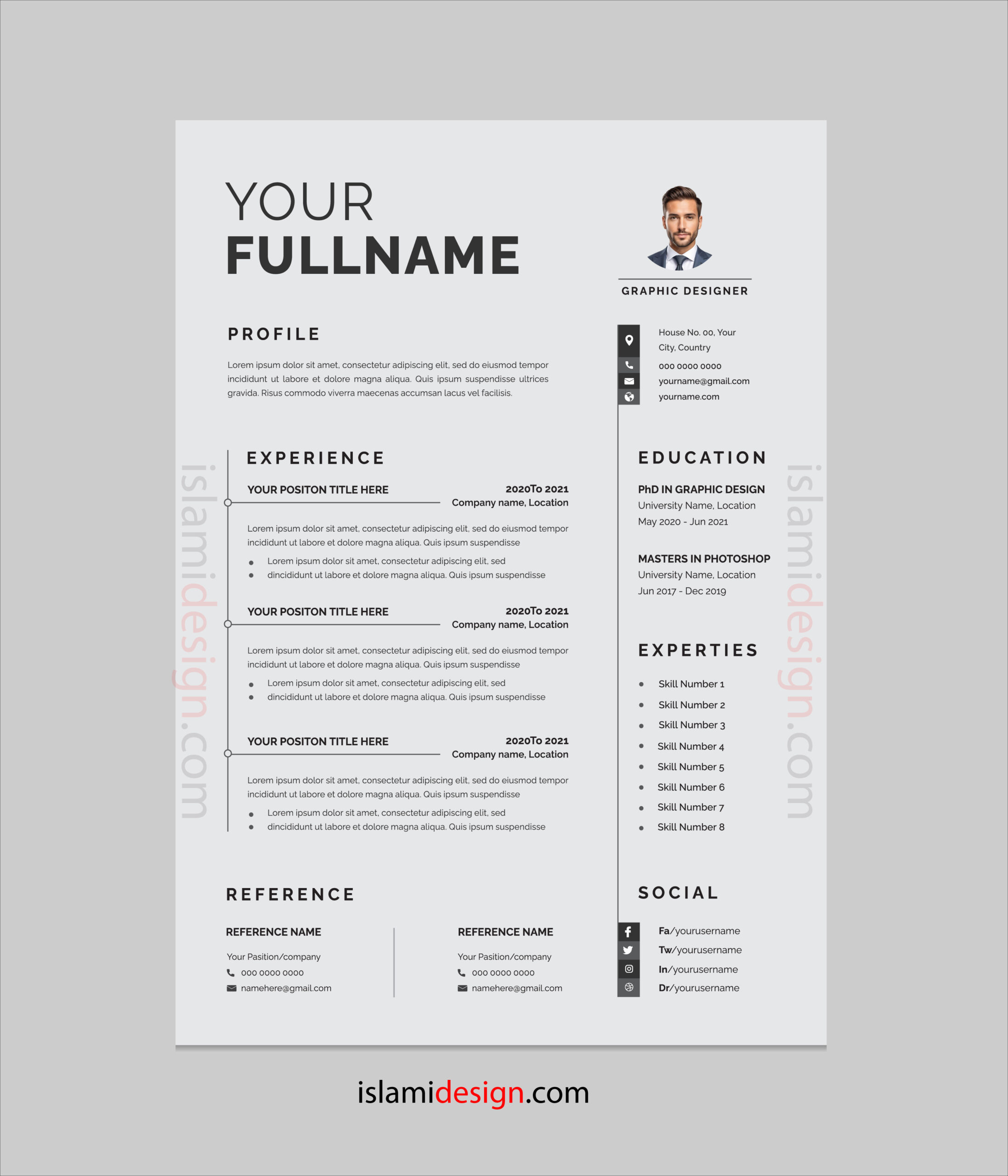 Professional CV Resume Template ? Modern Editable Design - Islami ...